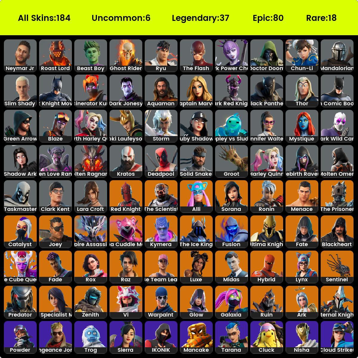 [PC/XBOX] 184 skins | OG STW | IKONIK | Glow | Gold Kratos | Fixer | Cloud Striker | Point ...