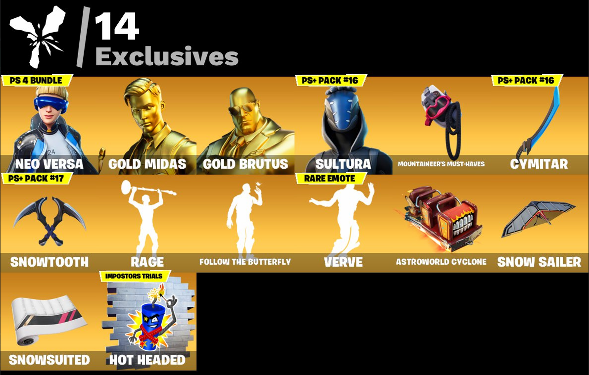 52 Skins Full Access Gold Midas Neo Versa Gold Brutus Wolverine