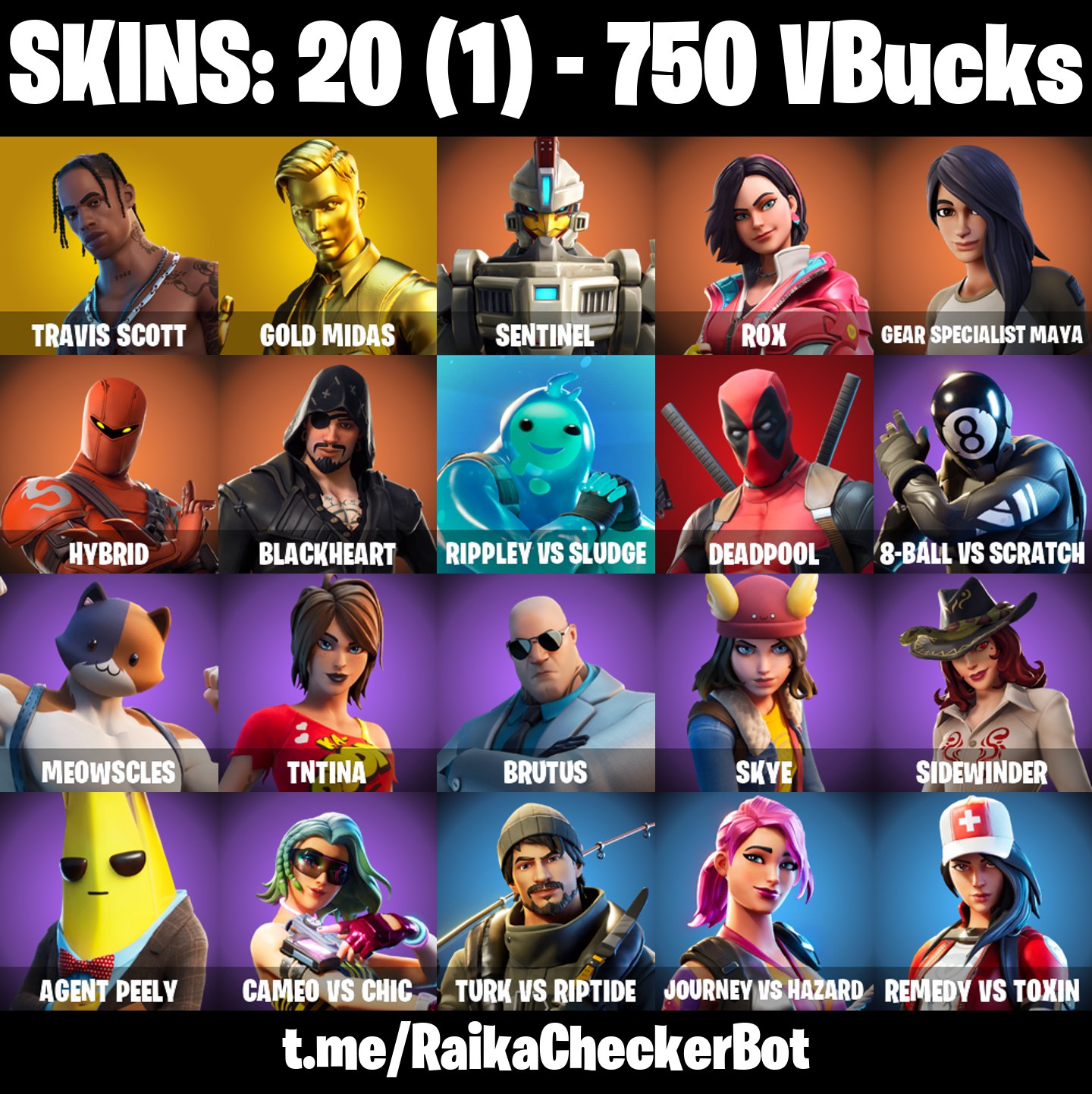 [pc Psn Xbox] 20 Skins Travis Scott Gold Midas Rox Deadpool