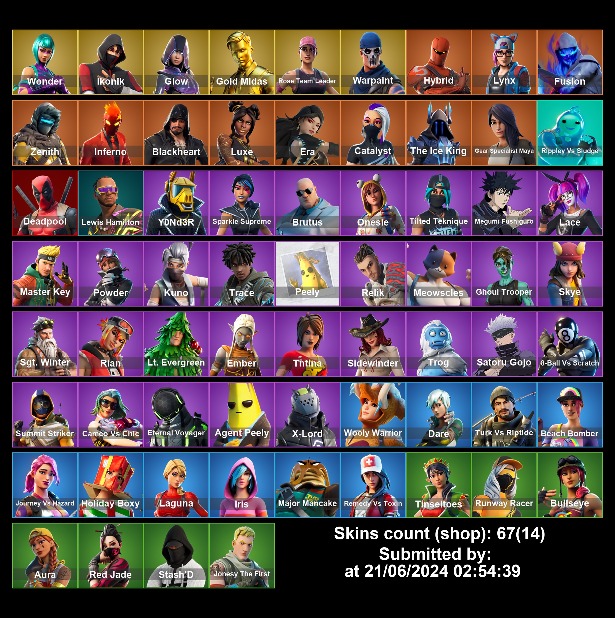 Fa Pc Xbox 67 Skins Wonder Ikonik Glow Gold Midas Hybrid