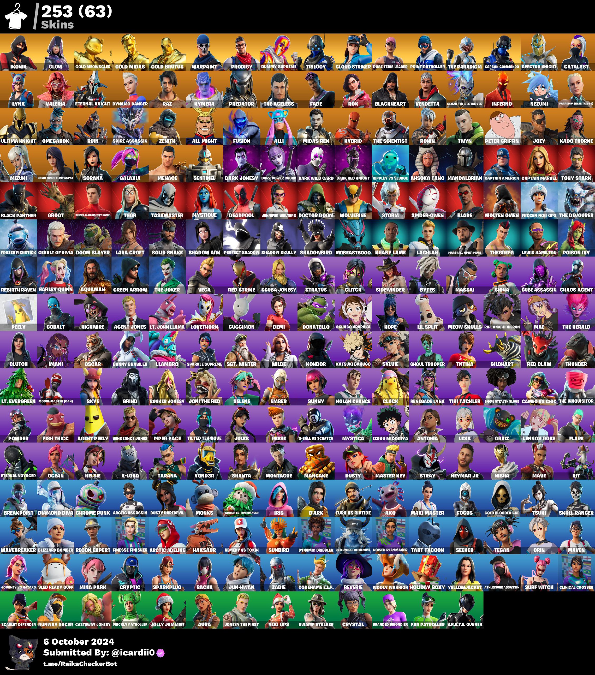 [PC] 253 skins | OG STW | IKONIK | Glow | Gold Meowscles | Gold Midas | Gold Brutus | Prodigy ...